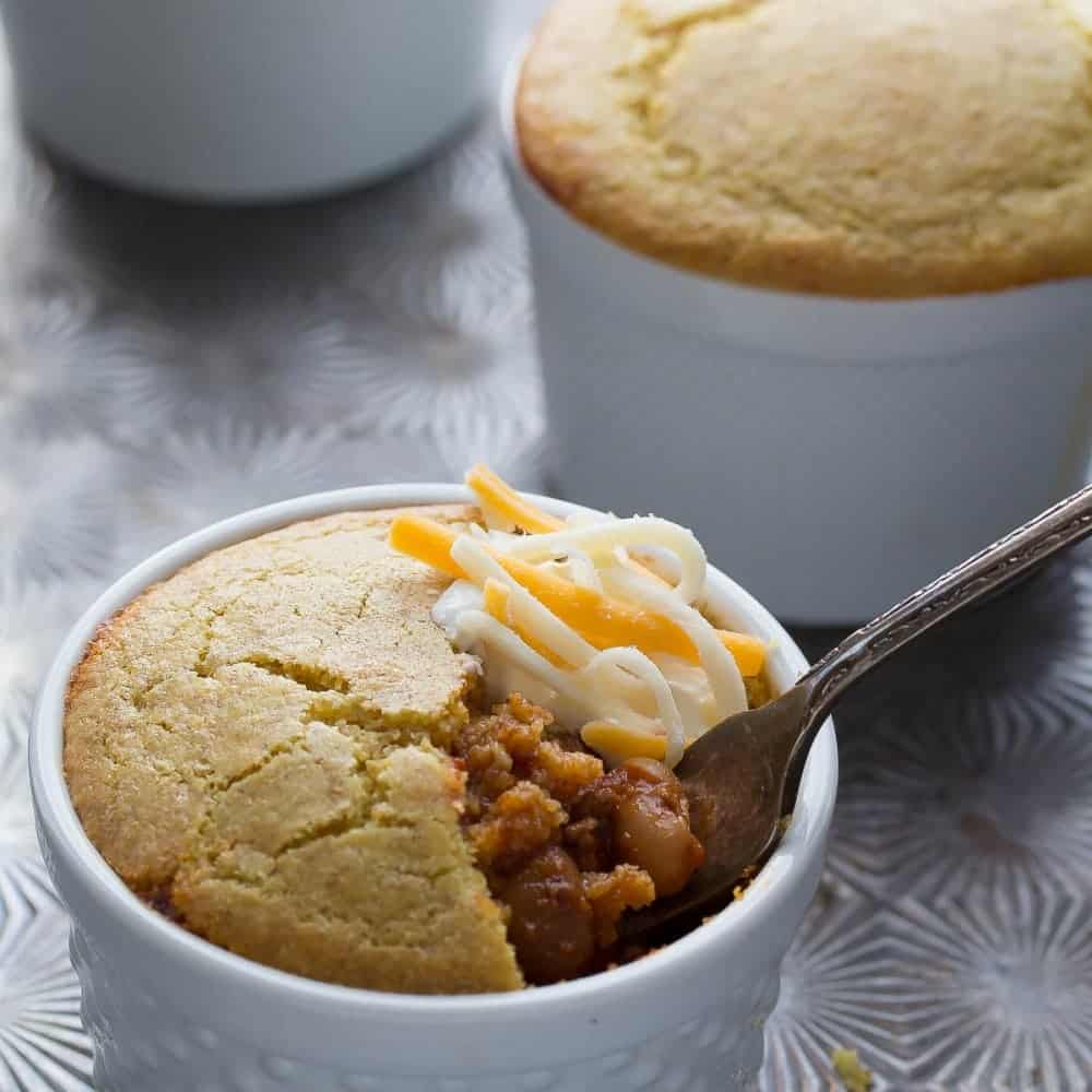 Chili Pot Pies with Cornbread Crust