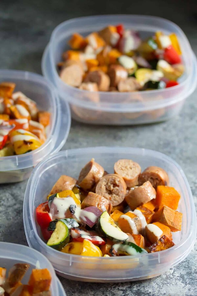 Turkey Sausage & Sweet Potato Lunch Bowls - Sweet Peas and Saffron