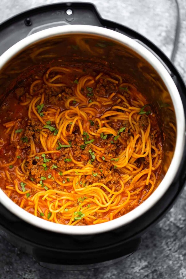 Instant Pot Spaghetti and Meat Sauce - Sweet Peas and Saffron